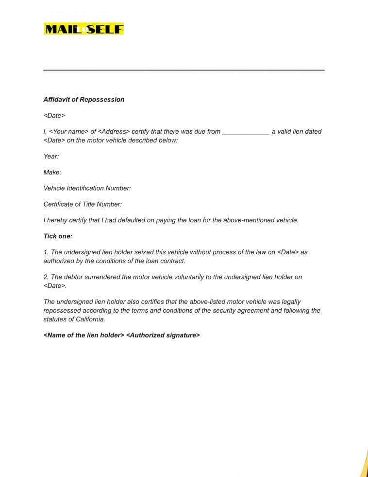 Affidavit Of Repossession: How To, Templates & Examples | Mail To Self