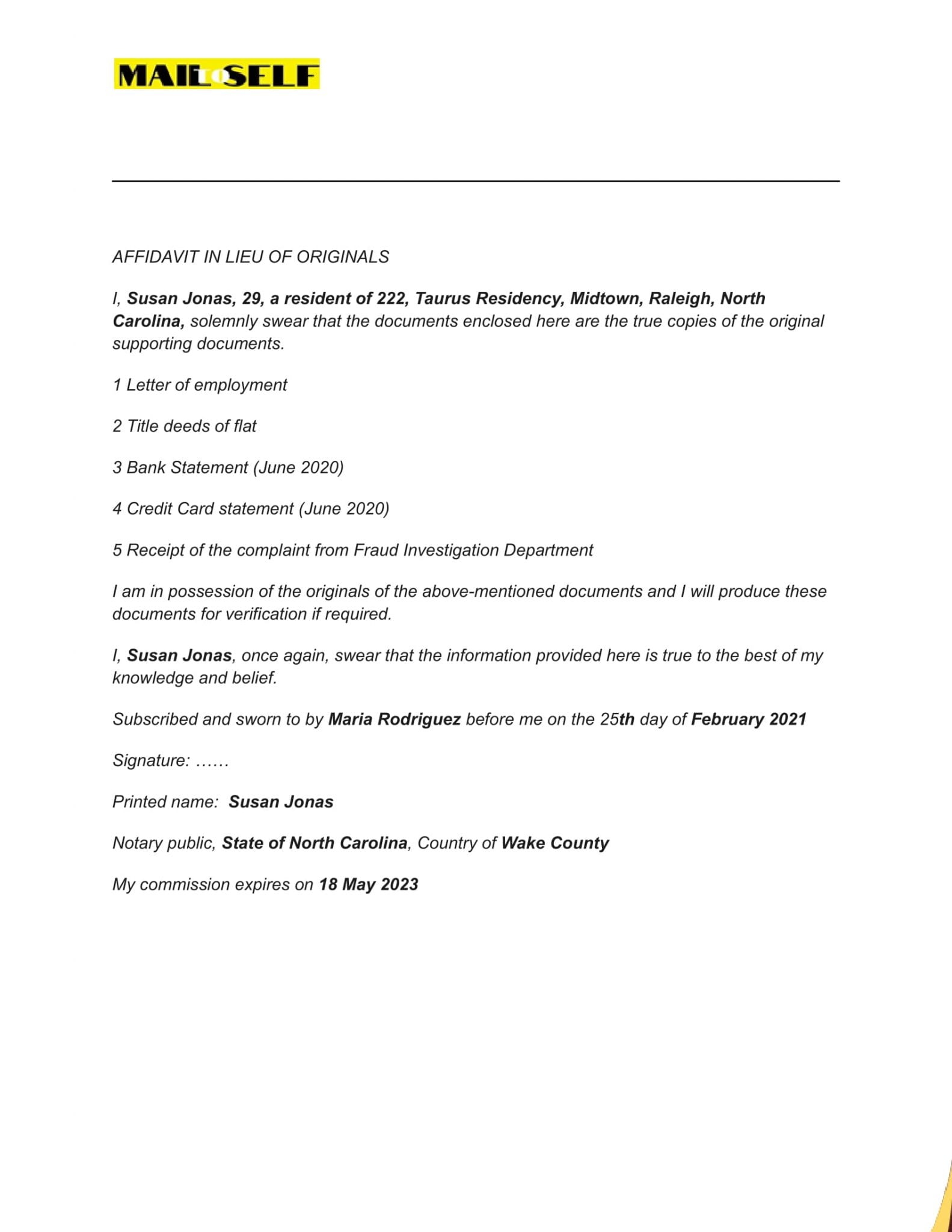 Affidavit in Lieu of Originals: How To, Templates & Examples | Mail To Self