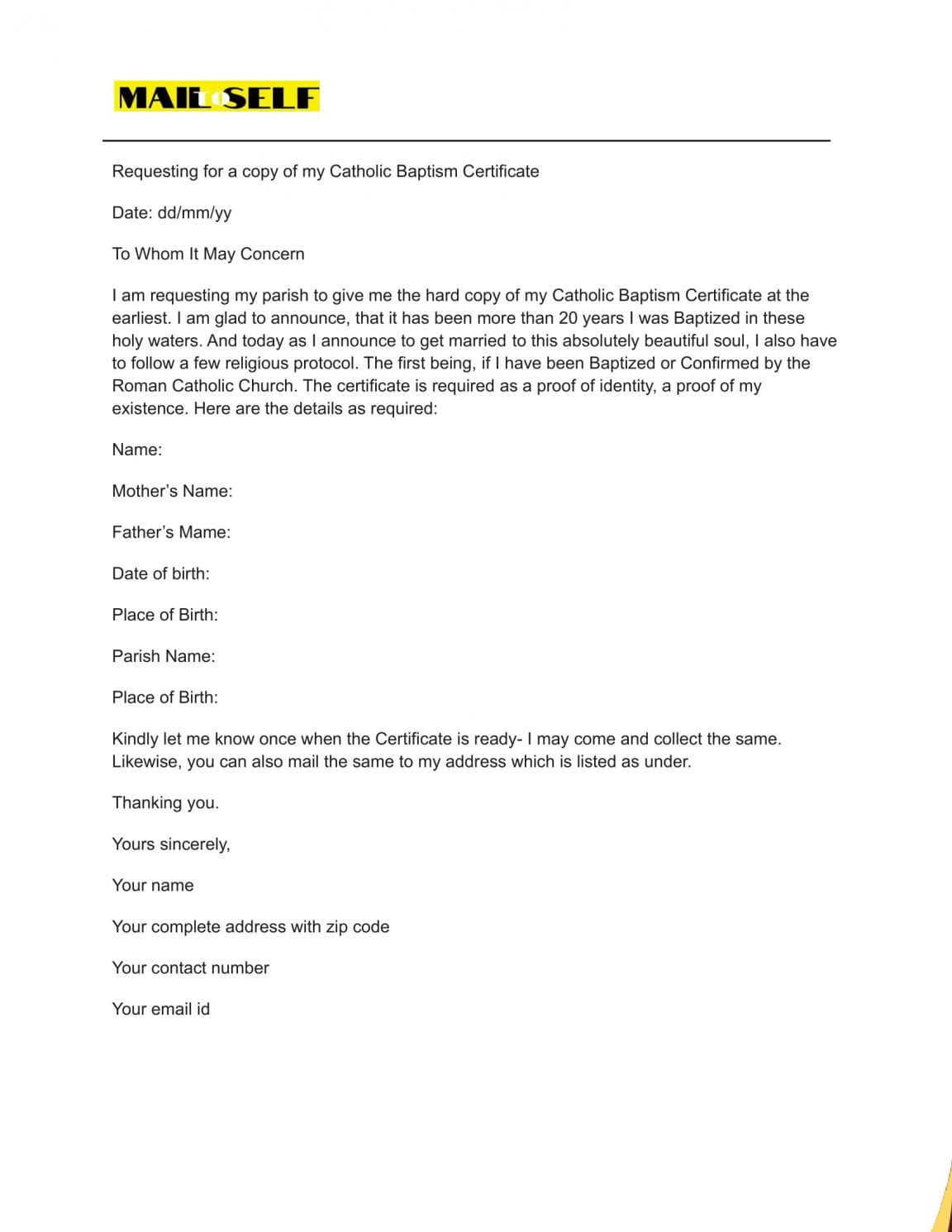 Catholic Baptism Certificate: How To, Templates & Examples | Mail To Self