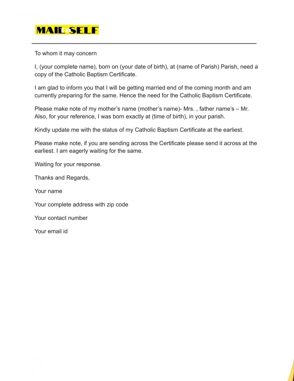 Catholic Baptism Certificate: How To, Templates & Examples | Mail To Self