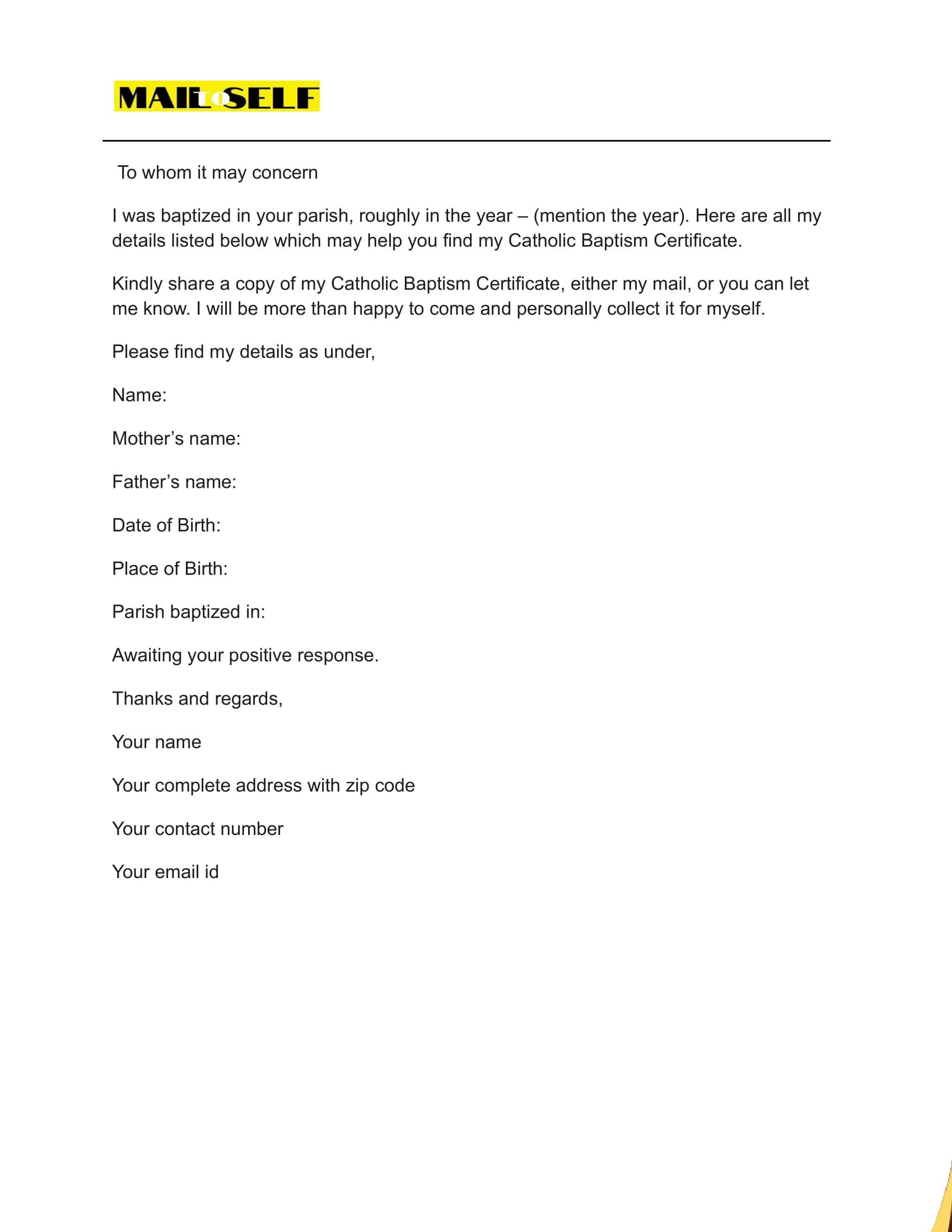 Catholic Baptism Certificate: How To, Templates & Examples | Mail To Self