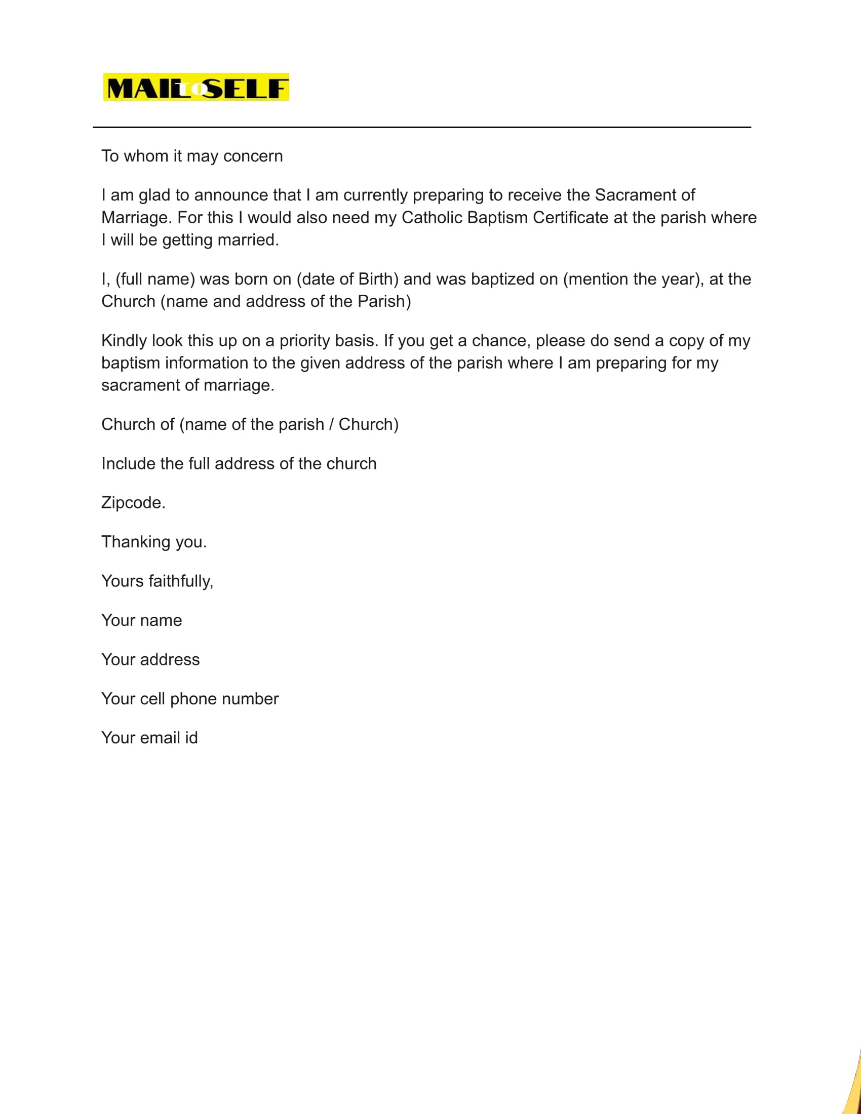 Catholic Baptism Certificate: How To, Templates & Examples | Mail To Self