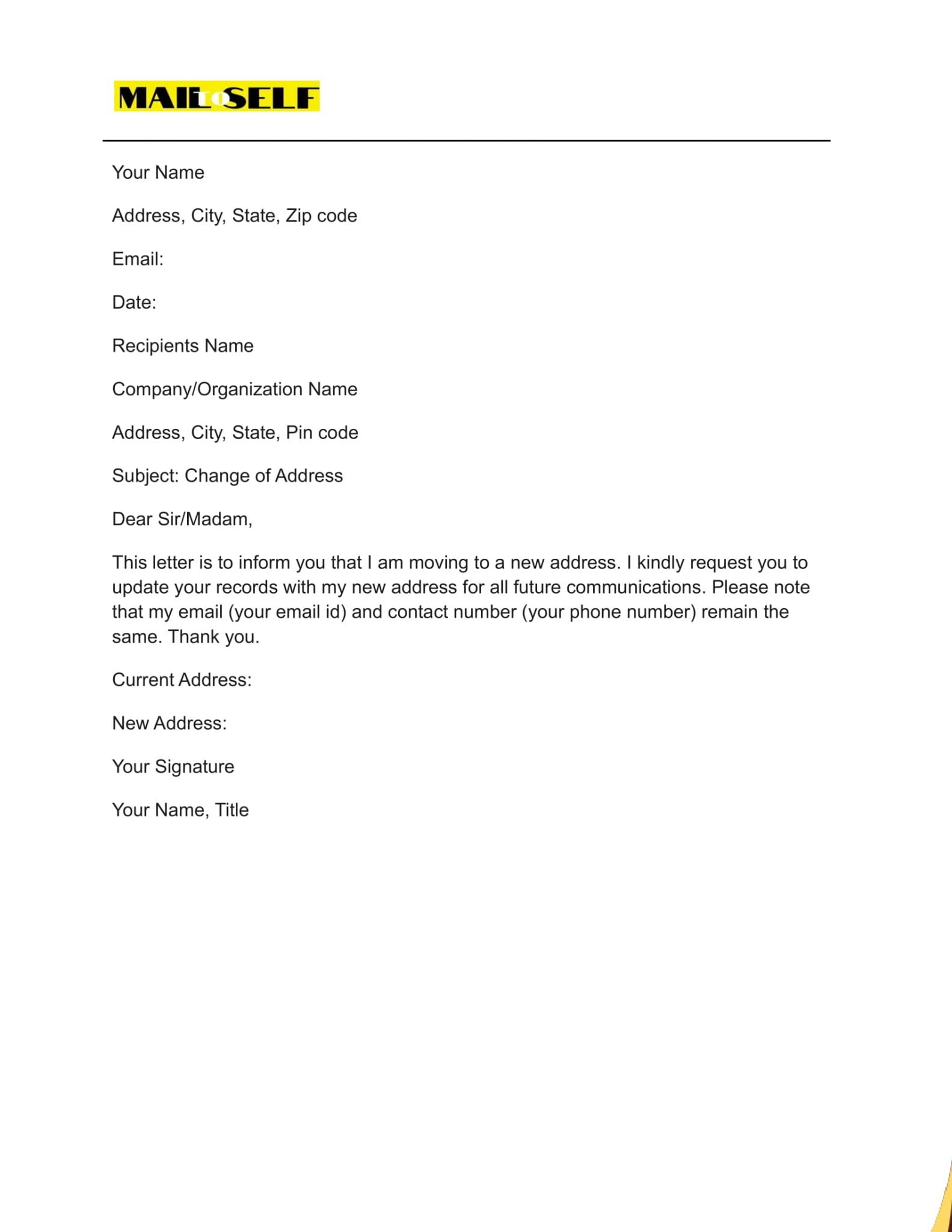 Change of Address Letter: How To, Templates & Examples | Mail To Self