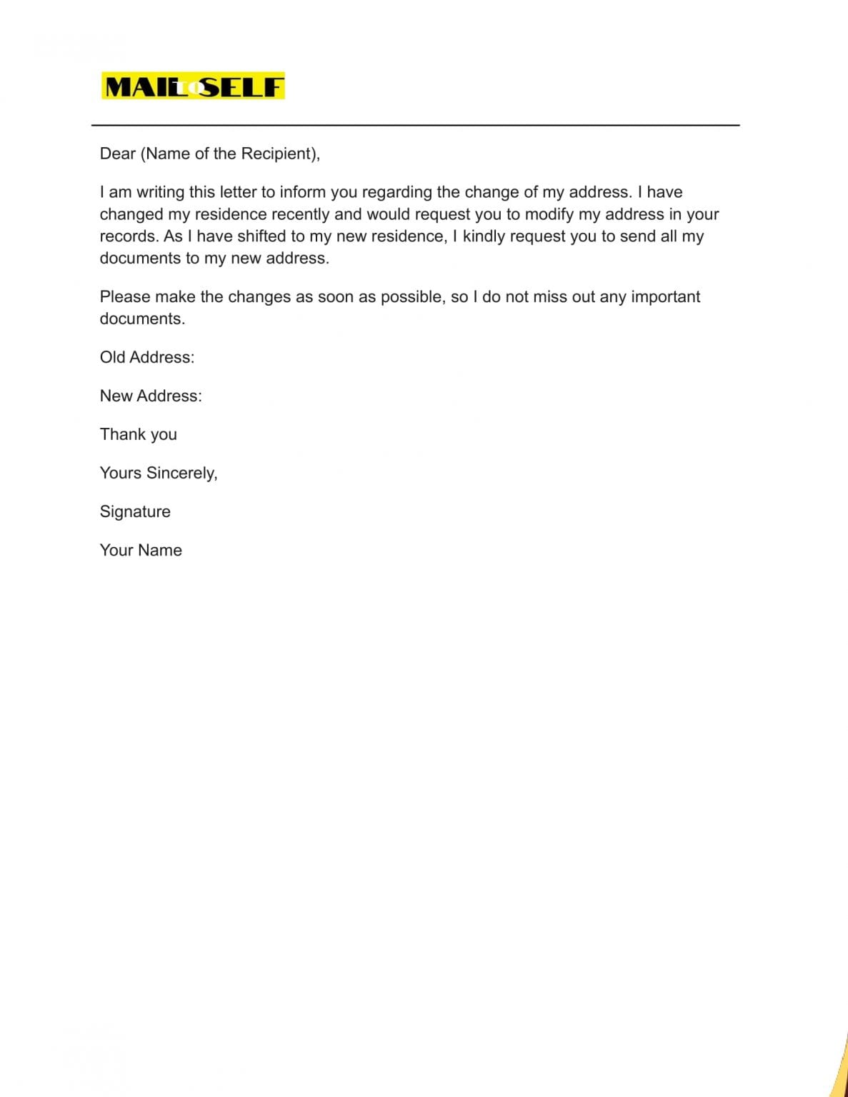 Change of Address Letter: How To, Templates & Examples | Mail To Self