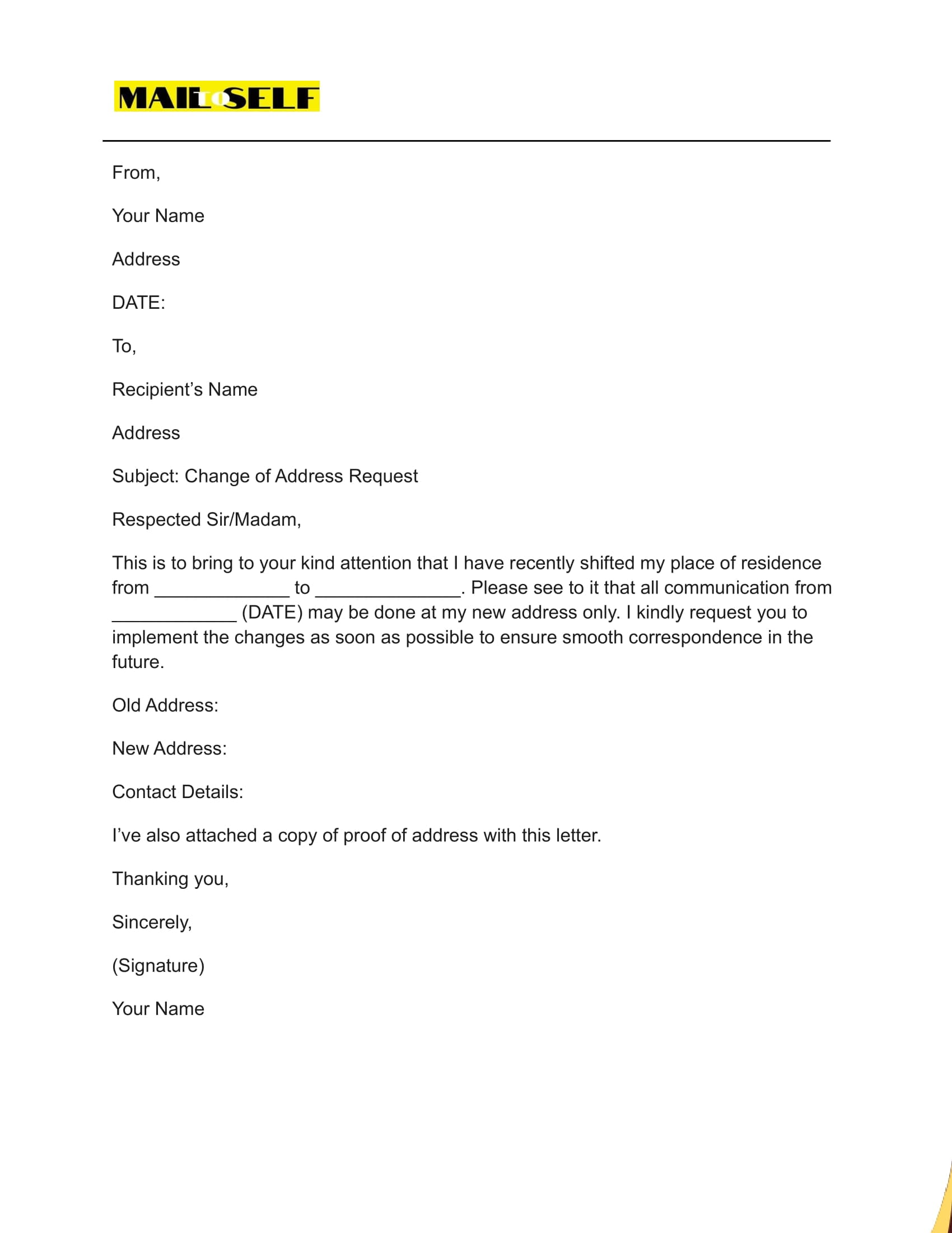 Change of Address Letter: How To, Templates & Examples | Mail To Self