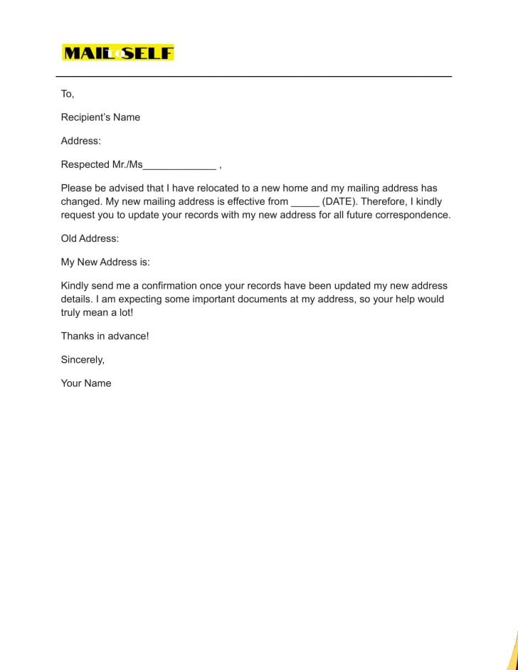 Change of Address Letter: How To, Templates & Examples | Mail To Self
