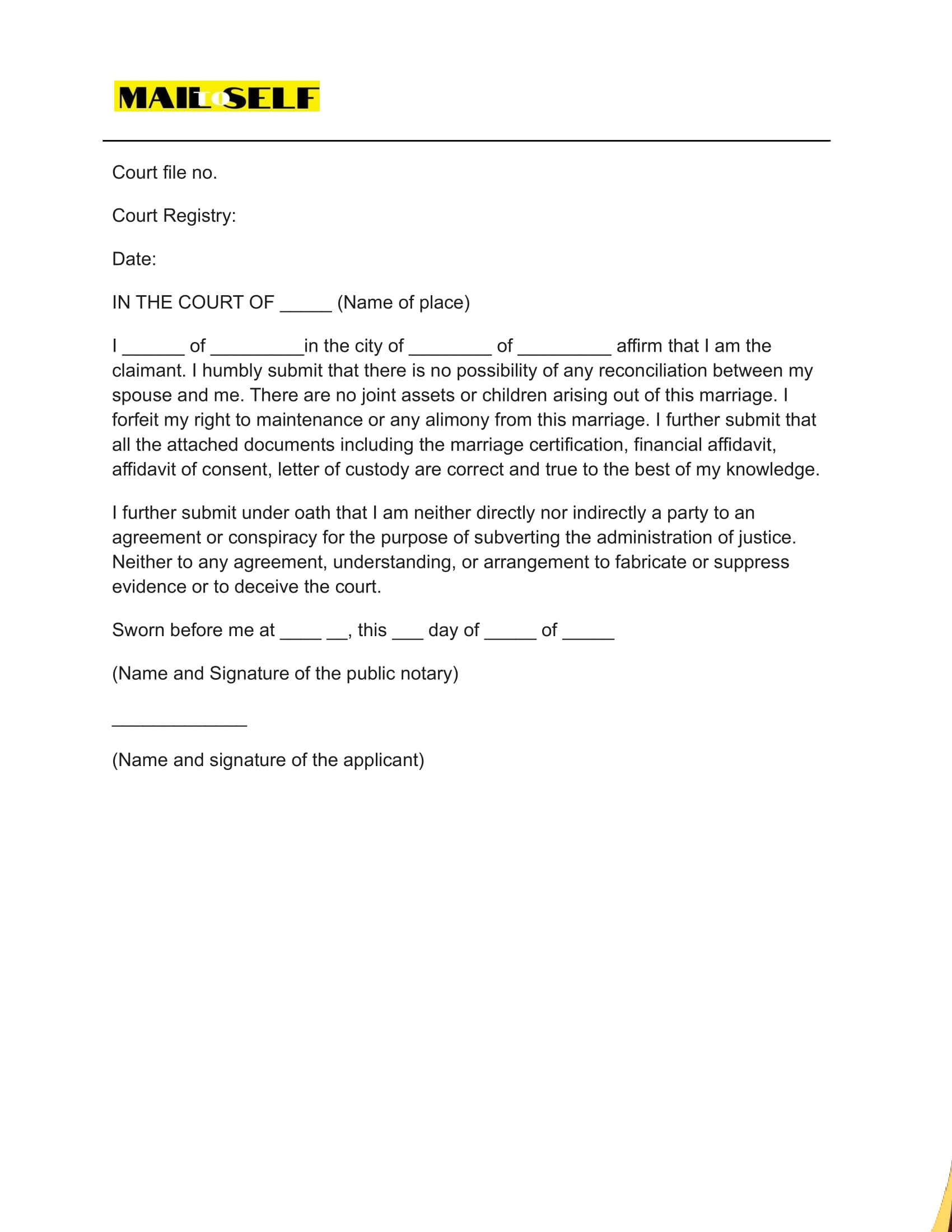 Divorce Affidavit: How To, Templates & Examples | Mail To Self