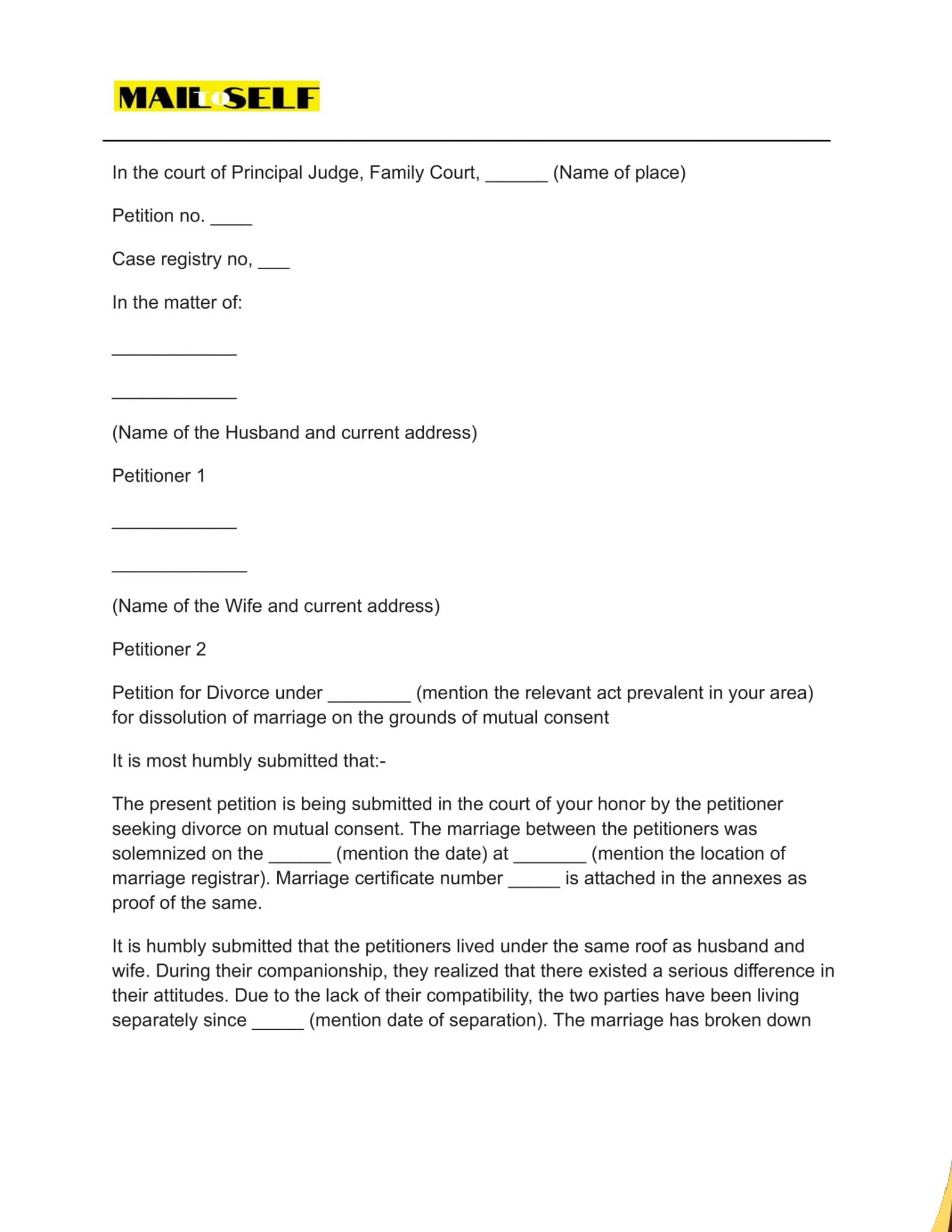 Divorce Affidavit: How To, Templates & Examples | Mail To Self