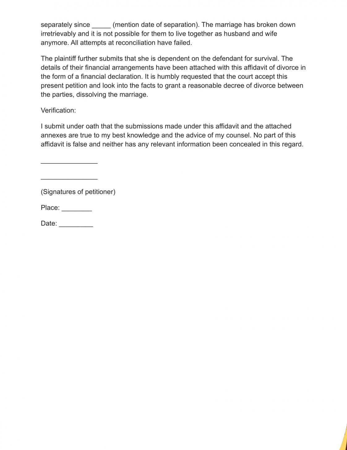 Divorce Affidavit: How To, Templates & Examples | Mail To Self