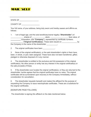 Emergency Affidavit of Lost Stock Certificate: How To, Templates ...