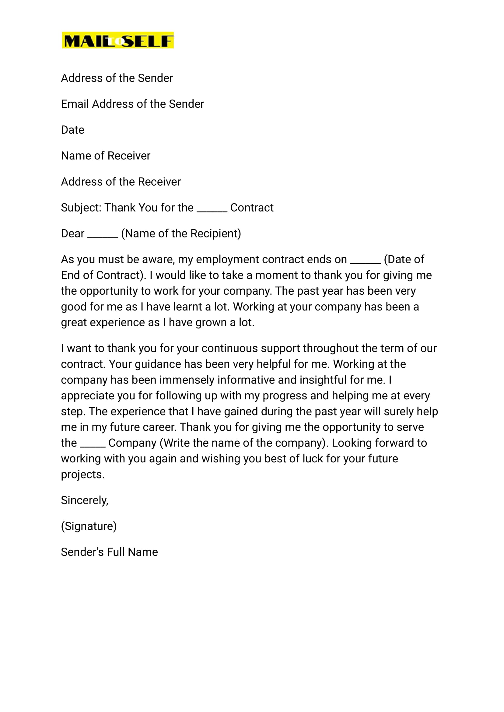End Of Contract Thank You Letter How To Templates Examples Mail 