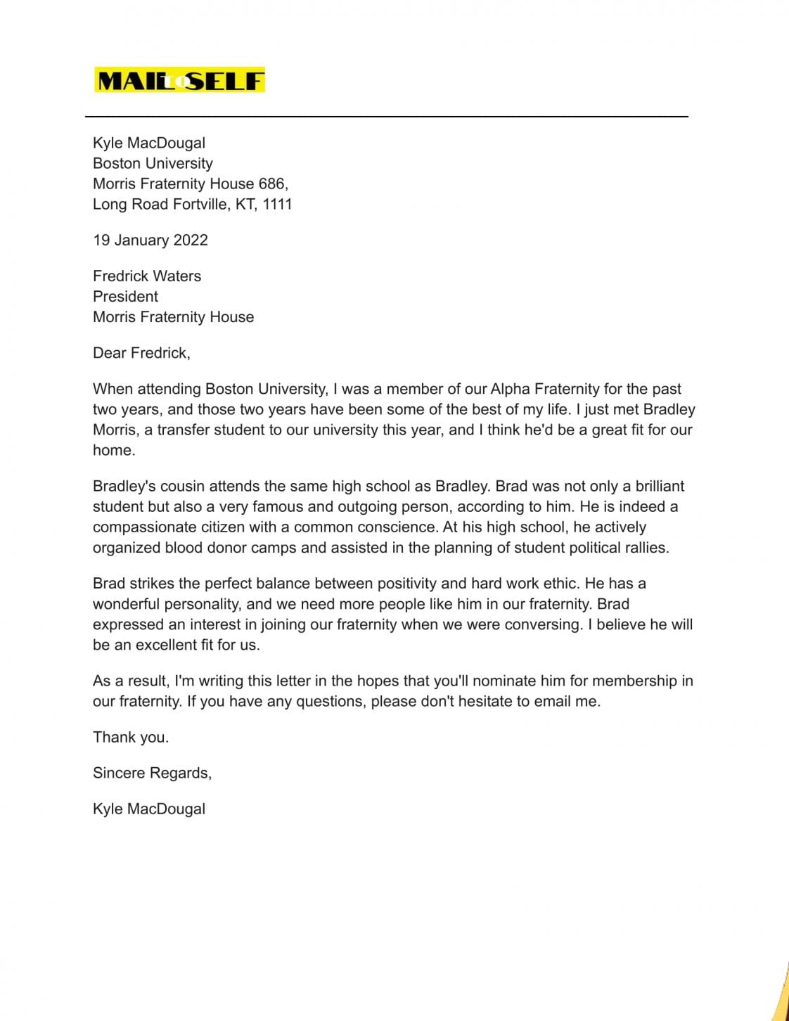 Fraternity Letter of Recommendation: How To, Templates & Examples ...