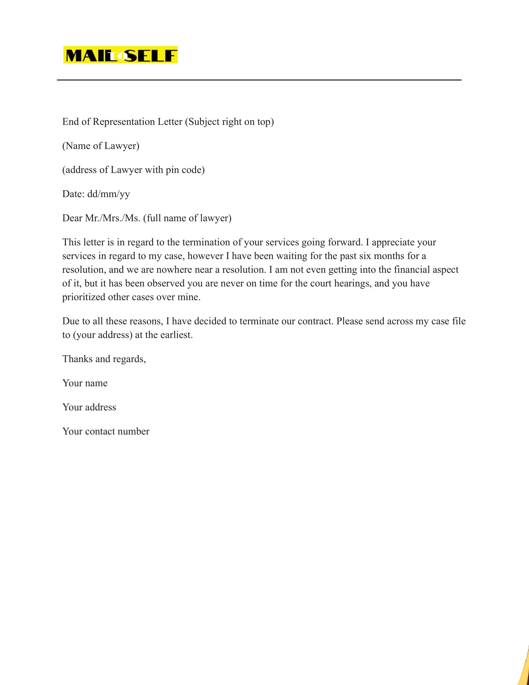 End of Representation Letter: How To, Templates & Examples | Mail To Self