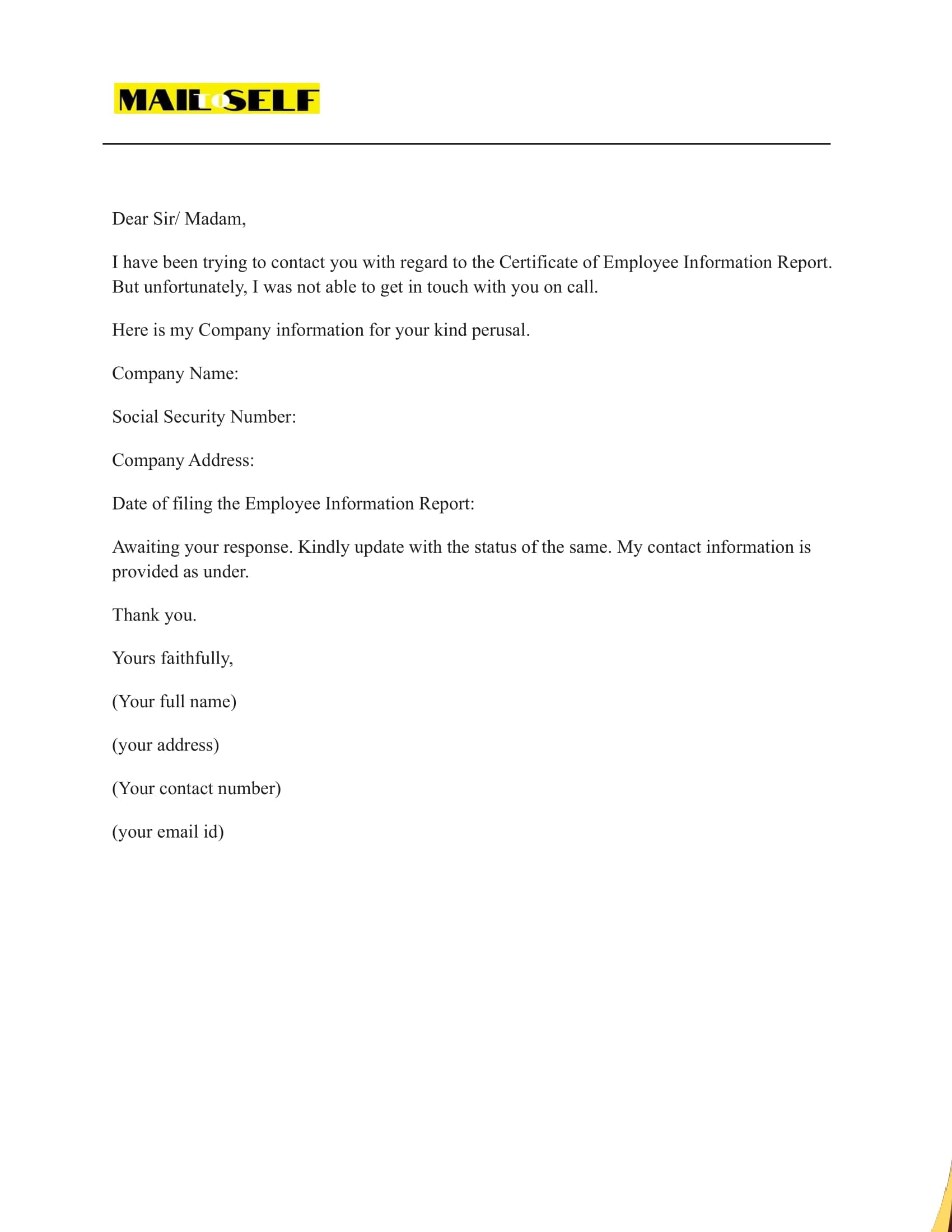 Certificate of Employee Information Report: How To, Templates ...