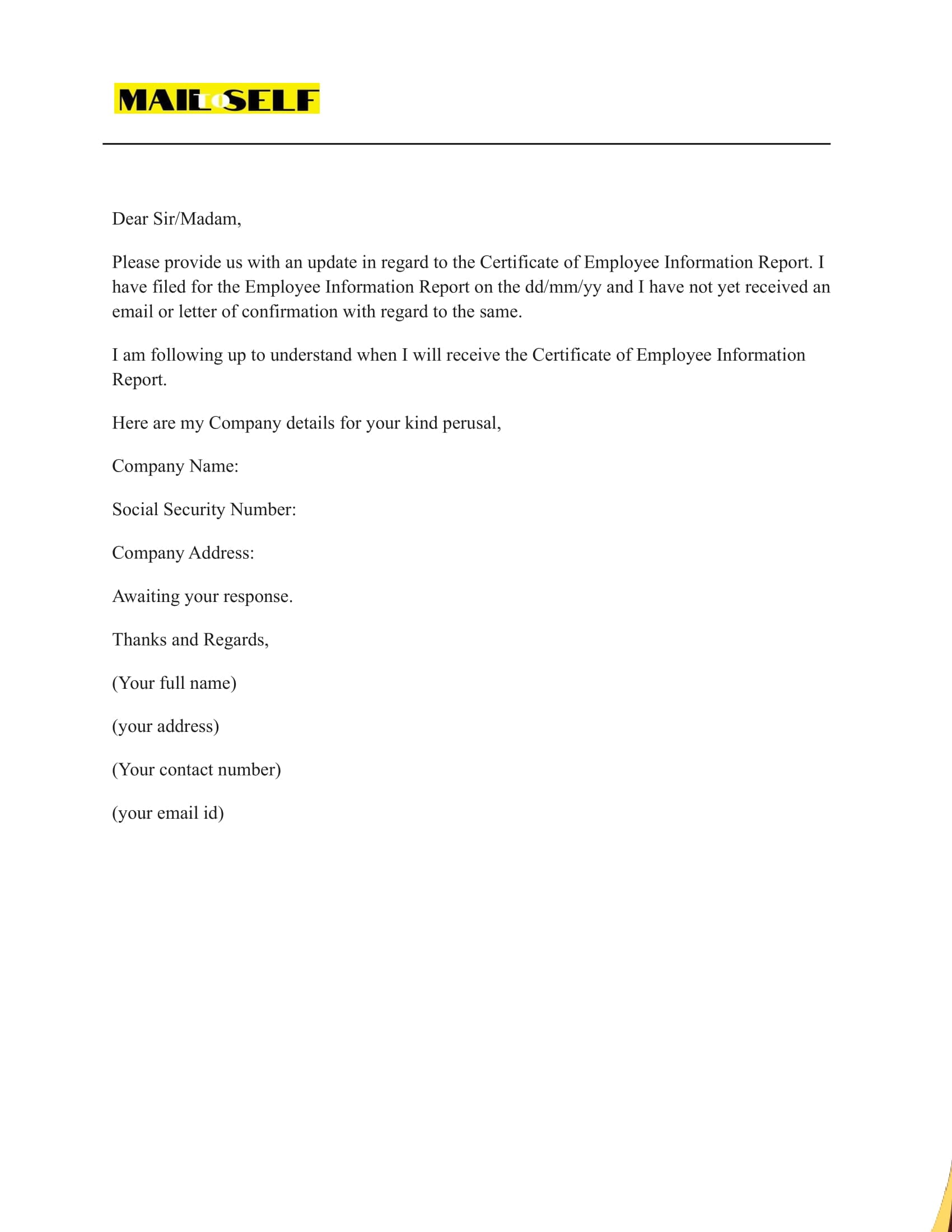 Certificate of Employee Information Report: How To, Templates ...