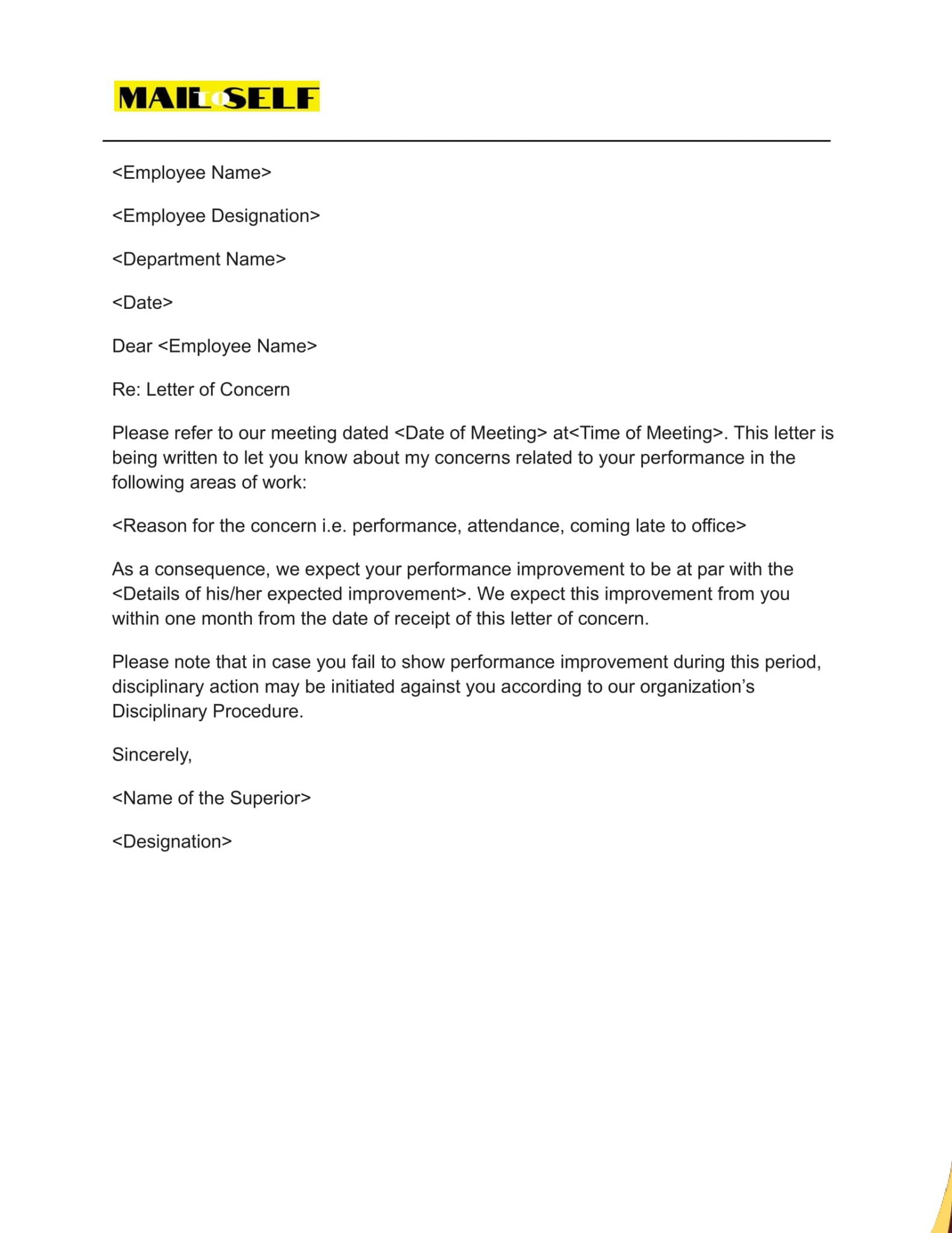 Letter Of Concern How To Templates Examples Mail To Self