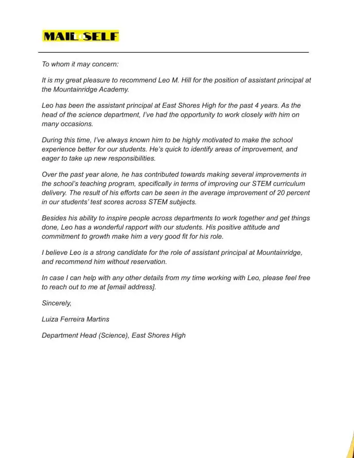 Letter of Recommendation for Assistant Principal: How To, Templates ...