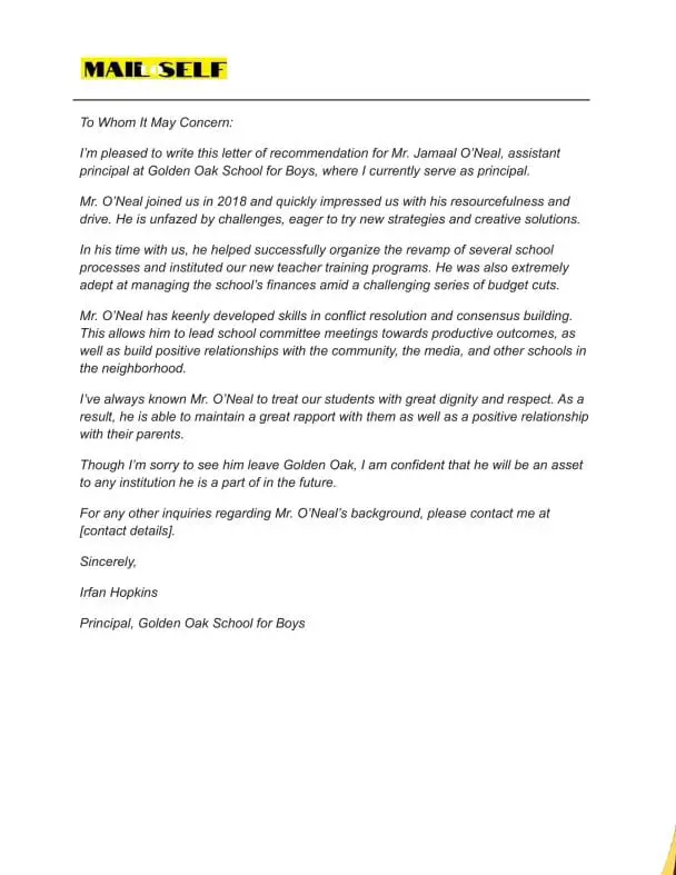 Letter of Recommendation for Assistant Principal: How To, Templates ...