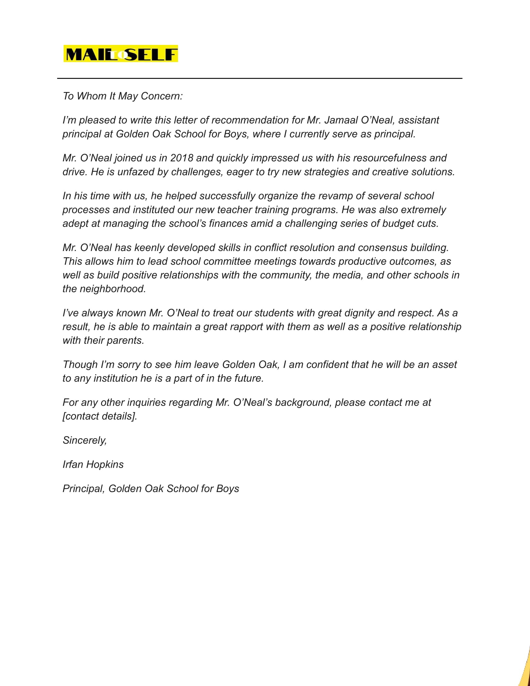 Letter of Recommendation for Assistant Principal: How To, Templates ...