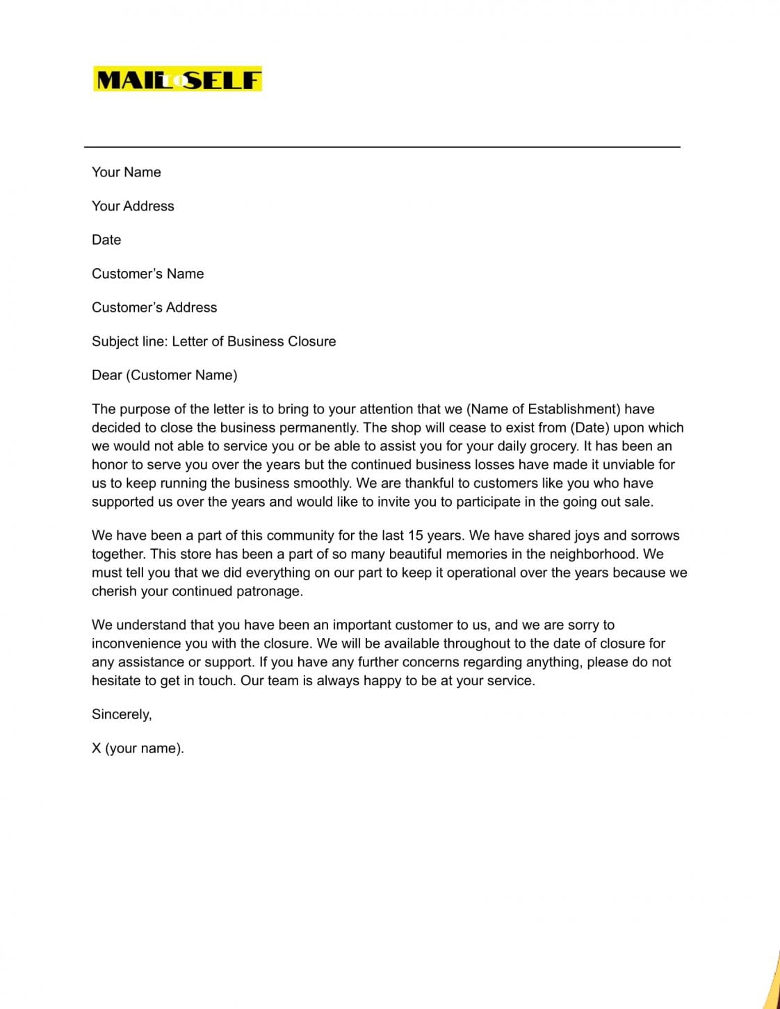 Best Business Closure Sample Letters for Grocery Stores | Mail To Self