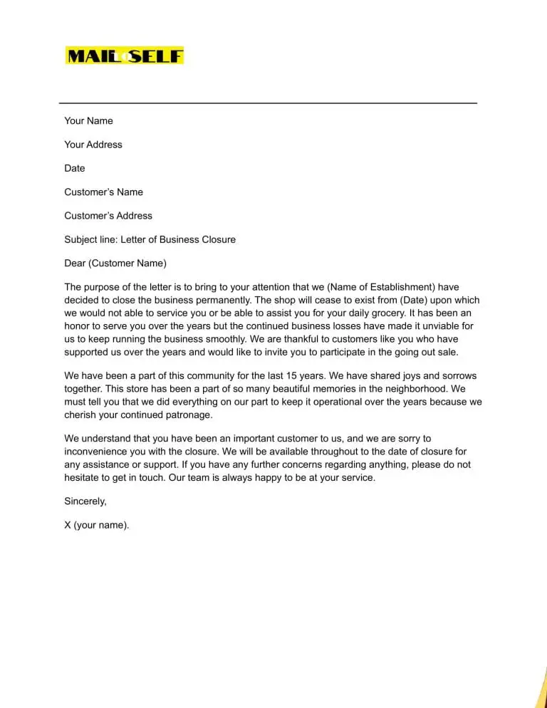 Best Business Closure Sample Letters for Grocery Stores | Mail To Self