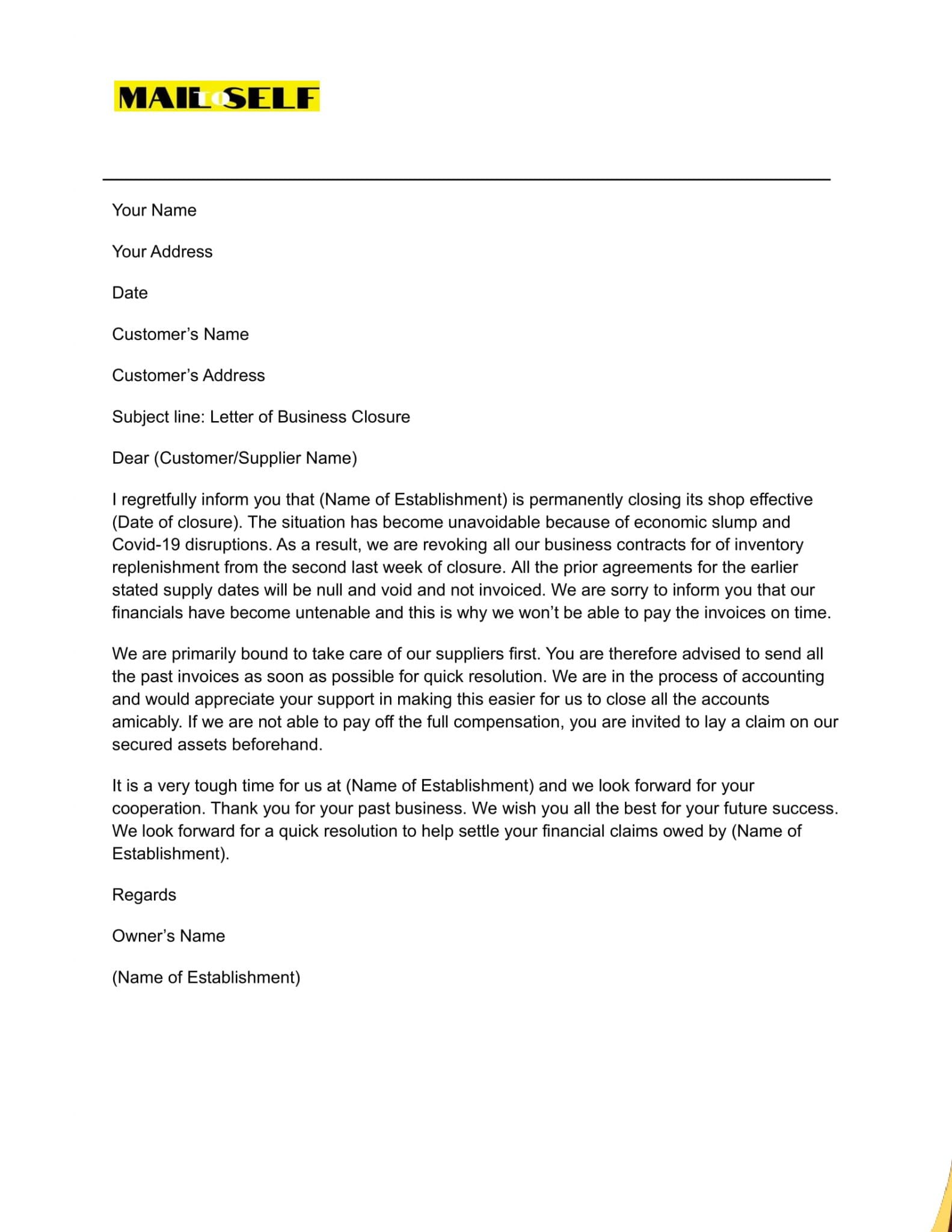 Best Business Closure Sample Letters for Grocery Stores | Mail To Self