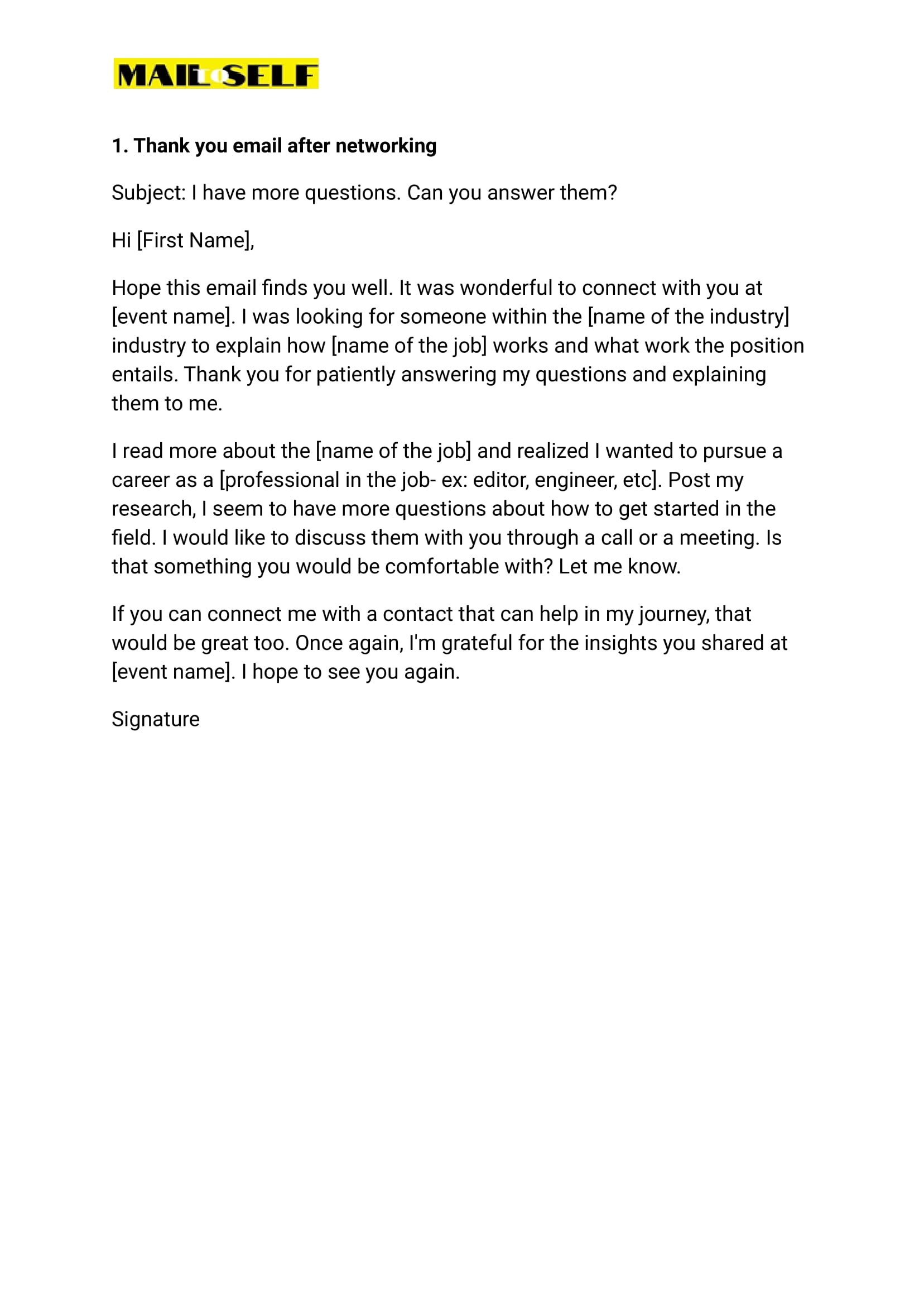 Thank You Email After Networking How To Templates Examples Mail