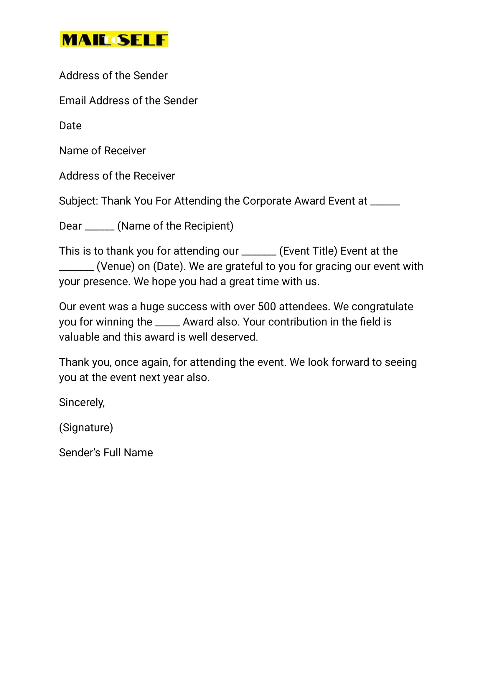 Thank You Letter After Event Attendance How To Templates Examples 