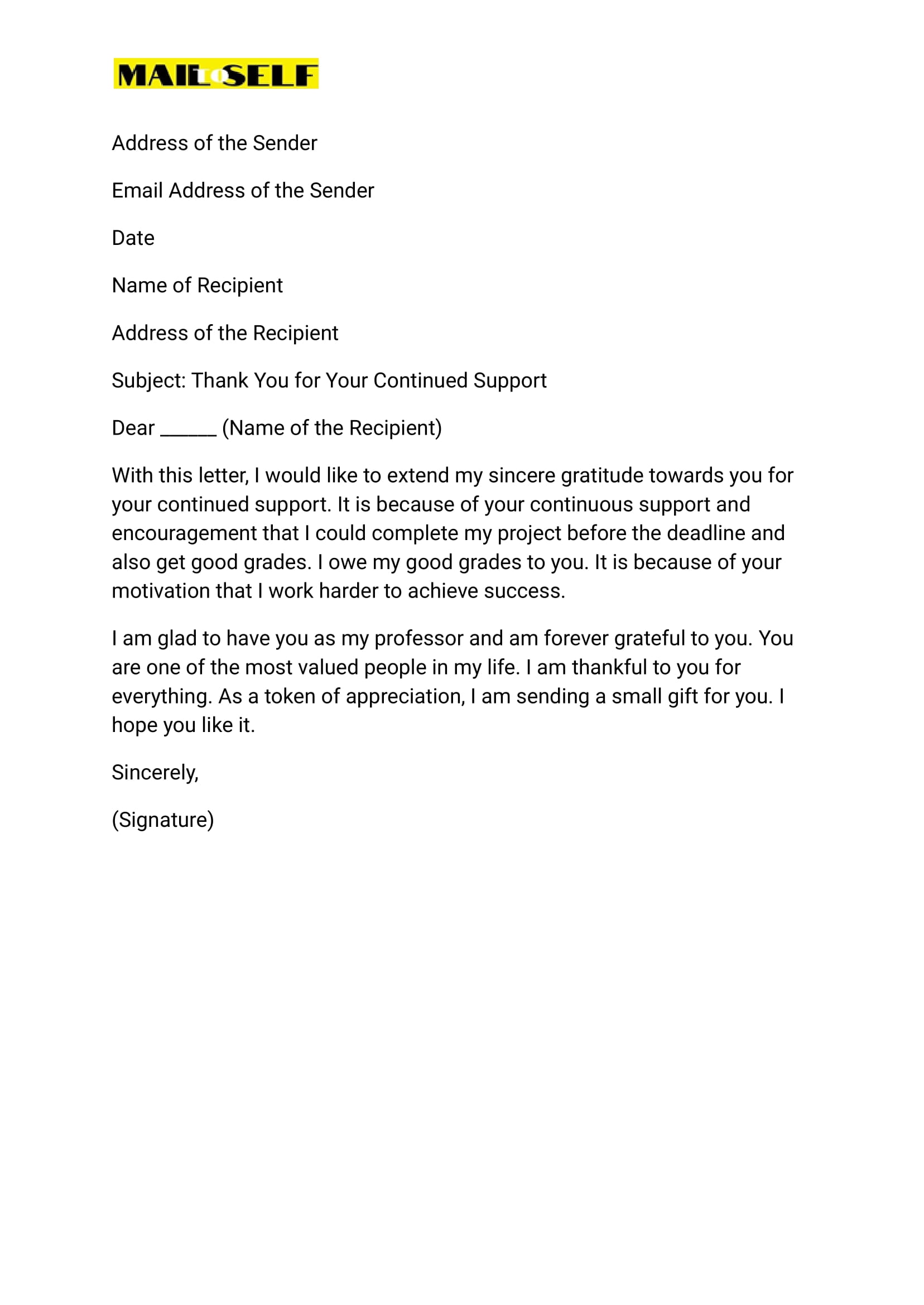 Thank You Letter For Your Continued Support How To Templates