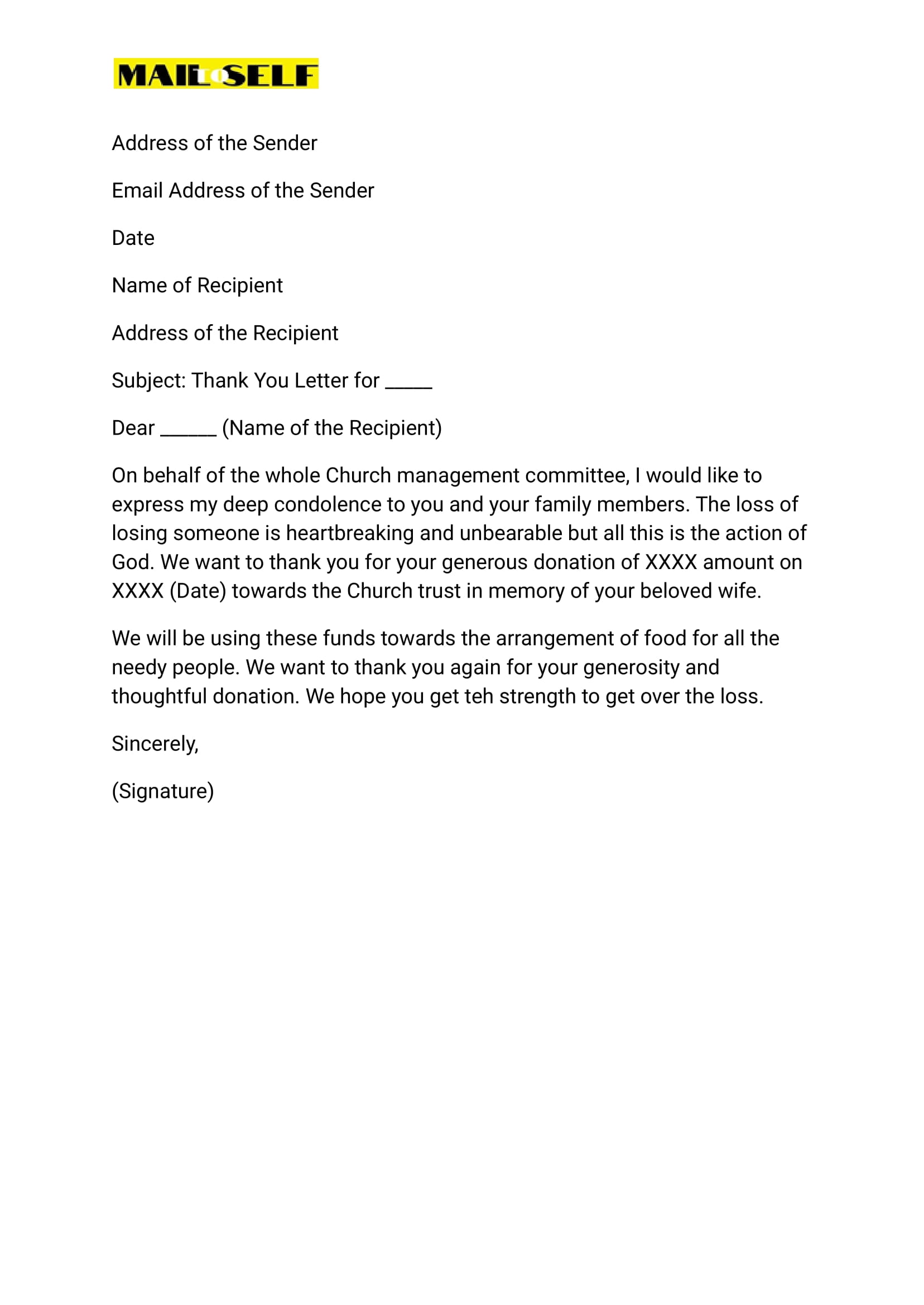 Memorial Donation Thank You Letter How To Templates Examples Mail 
