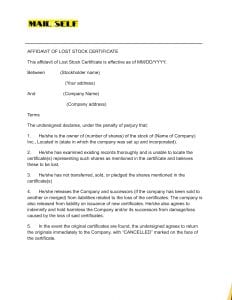 Emergency Affidavit of Lost Stock Certificate: How To, Templates ...