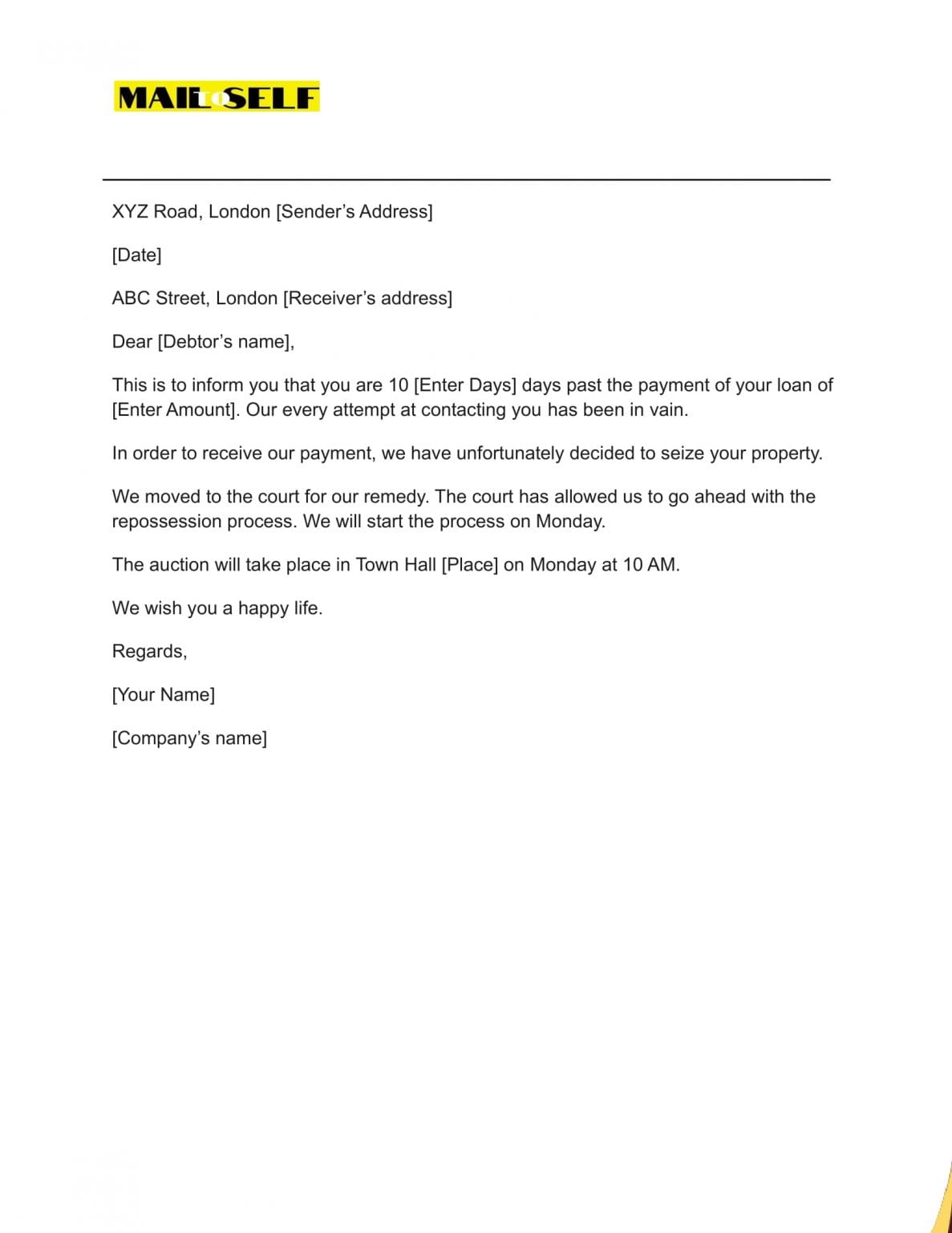 Notice of Repossession Letter: How To, Templates & Examples | Mail To Self