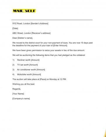 Notice of Repossession Letter: How To, Templates & Examples | Mail To Self