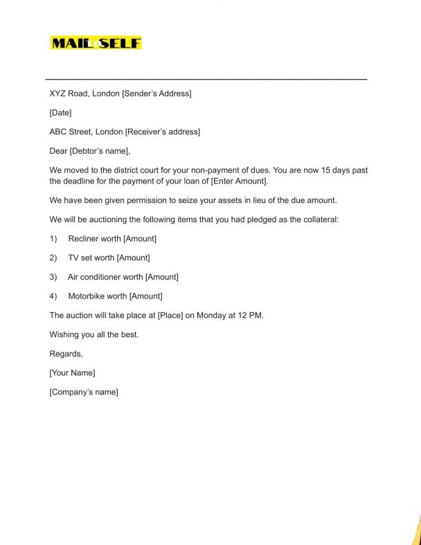 Notice of Repossession Letter: How To, Templates & Examples | Mail To Self