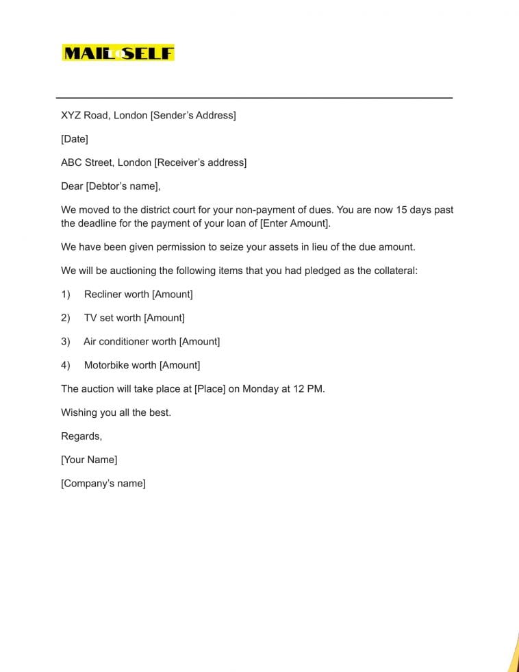 Notice of Repossession Letter: How To, Templates & Examples | Mail To Self