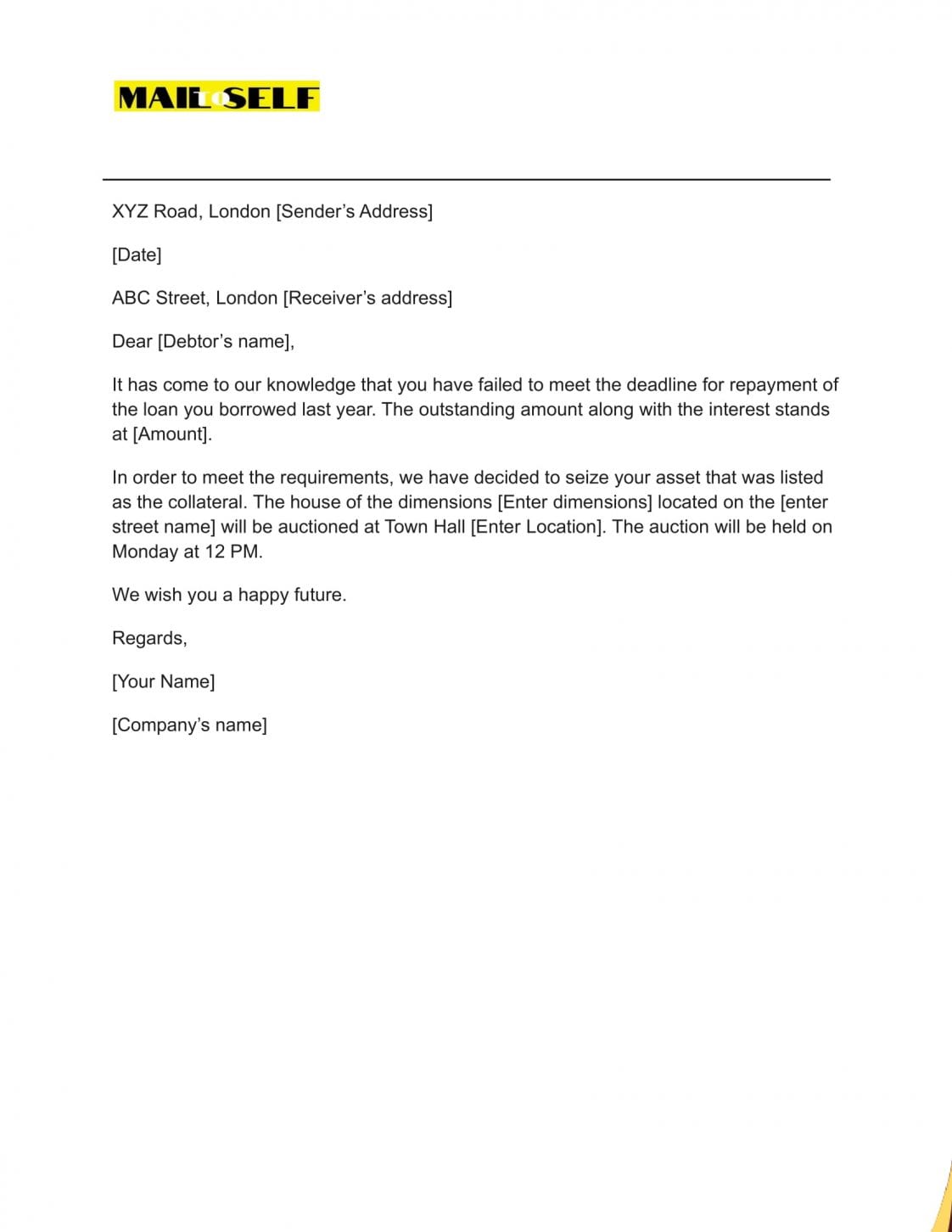 Notice Of Repossession Letter How To Templates Examples Mail To Self