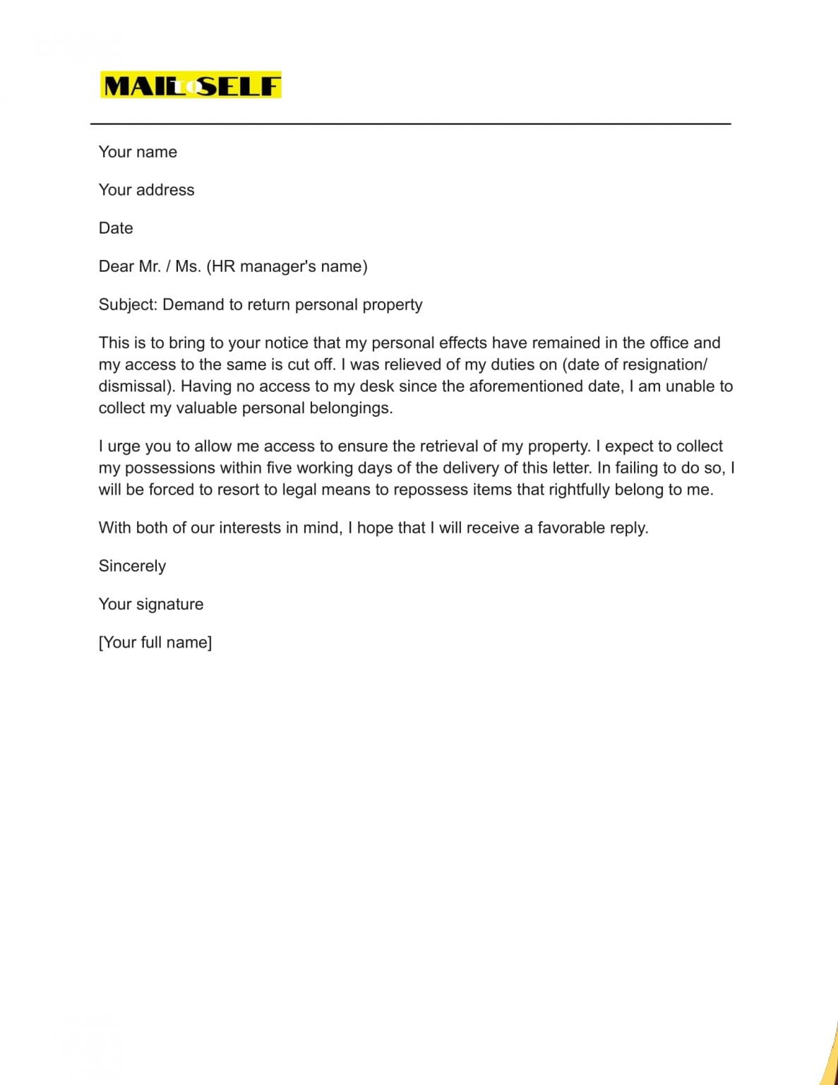 Letter for Return of Personal Property: How To, Templates & Examples ...