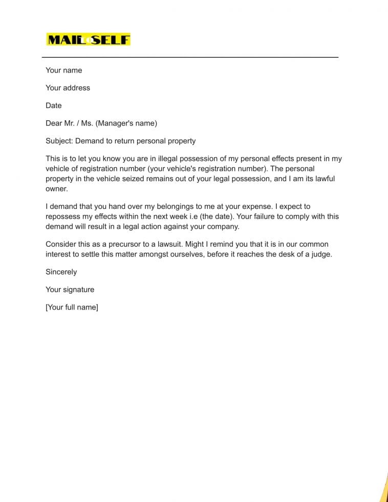 Letter for Return of Personal Property: How To, Templates & Examples ...