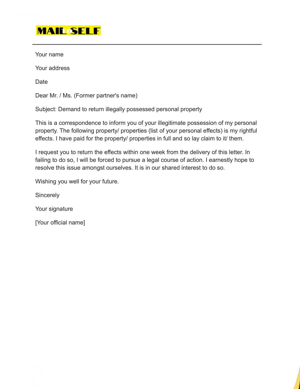 Letter for Return of Personal Property: How To, Templates & Examples ...