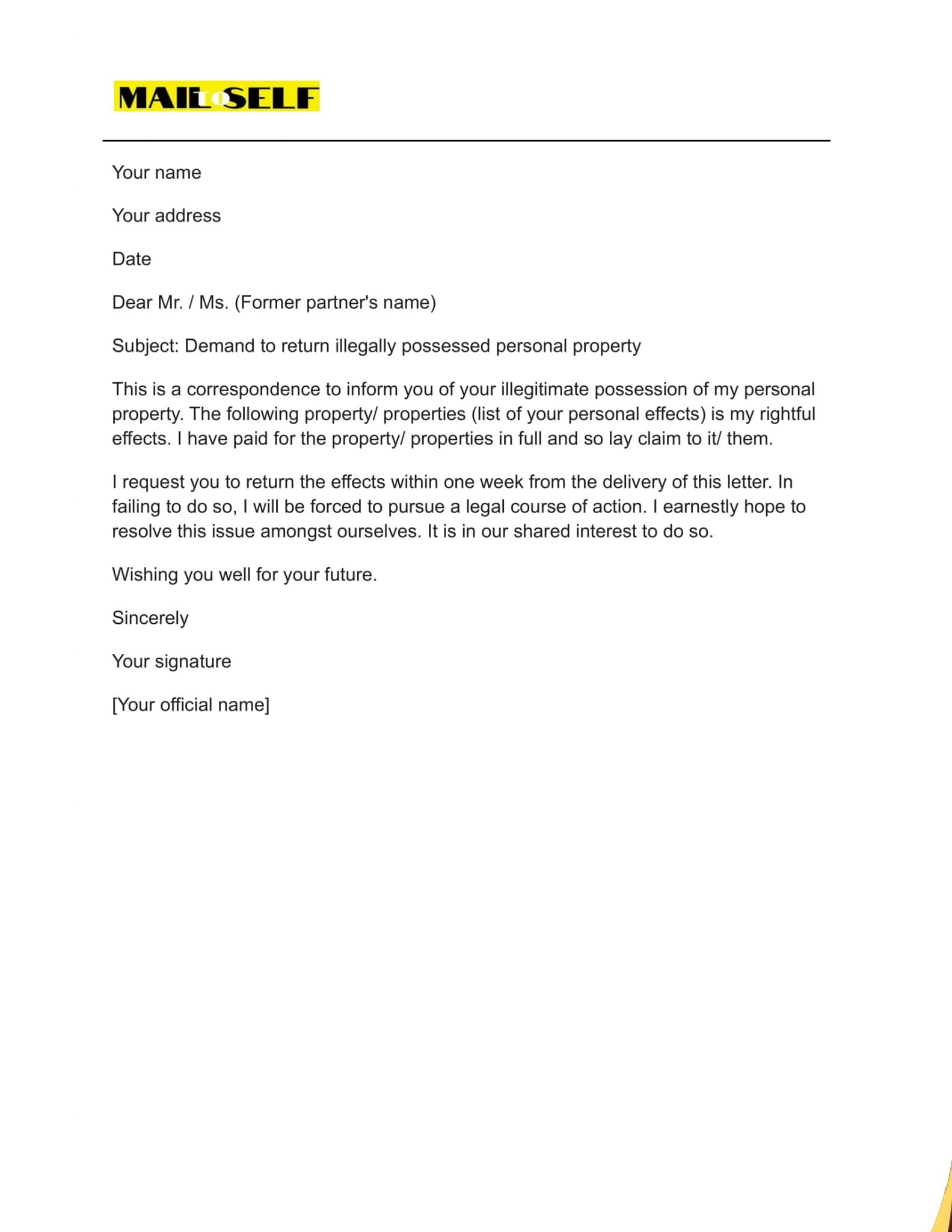 Letter for Return of Personal Property: How To, Templates & Examples ...