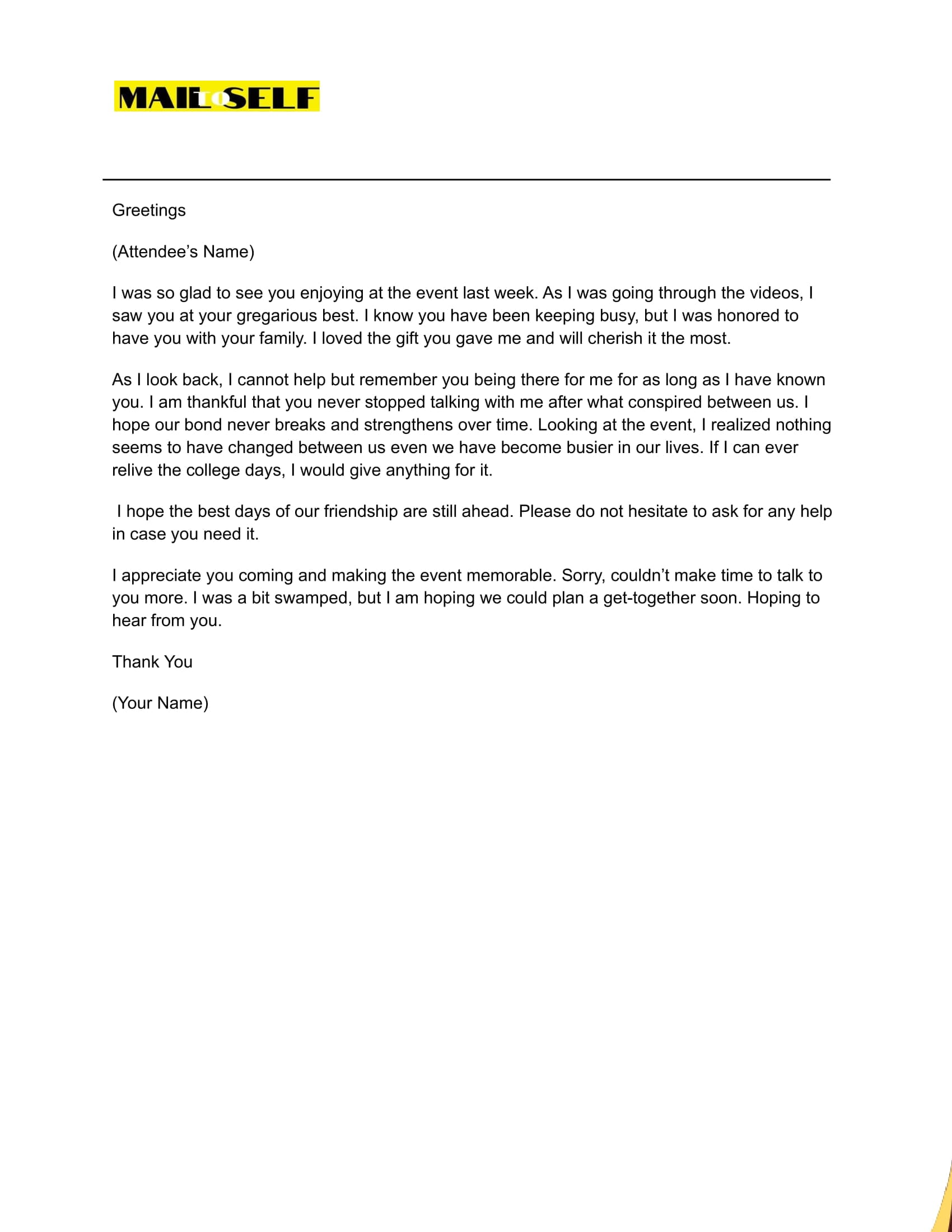 Thank You Letter After Event Attendance How To Templates Examples 
