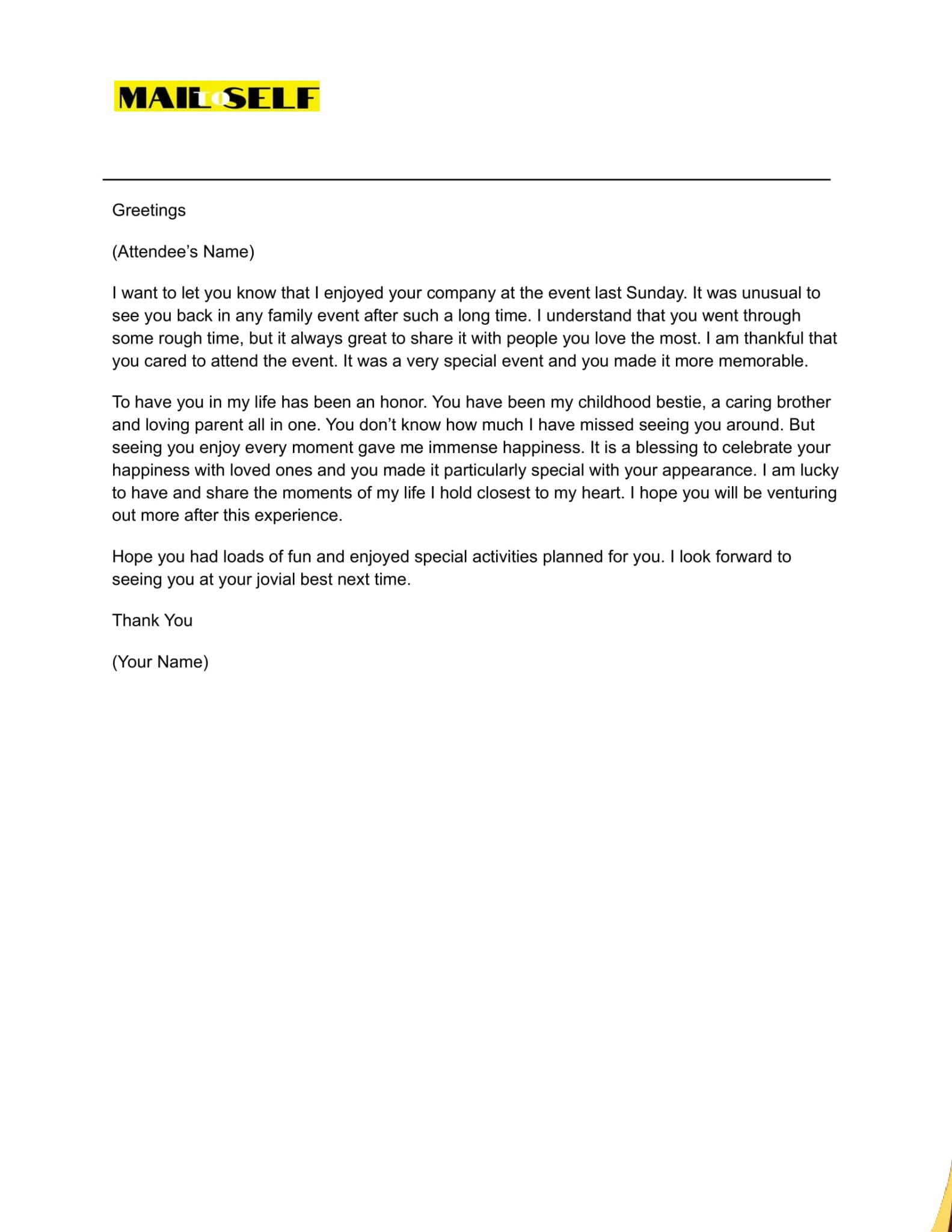 Thank You Letter After Event Attendance How To Templates Examples Mail To Self