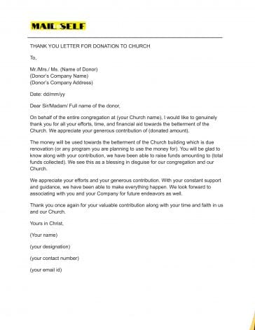 Thank You Letter For Donation To Church: How To, Templates & Examples ...