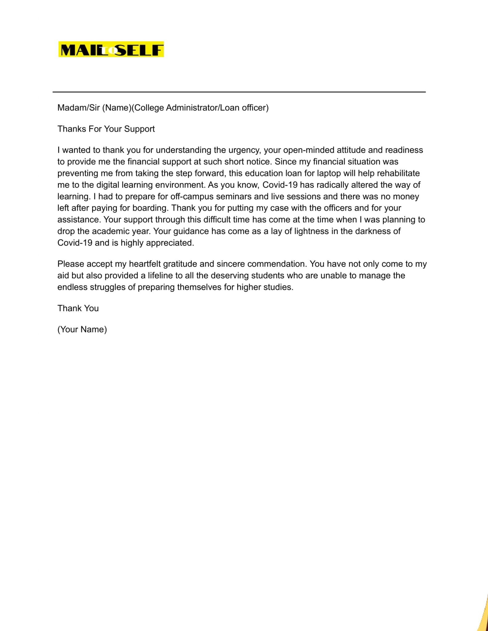 Thank You Letter For Financial Help How To Templates Examples