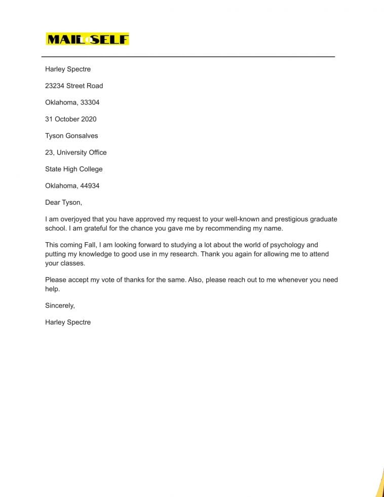 Thank You Letter For Graduate School Acceptance: How To, Templates ...