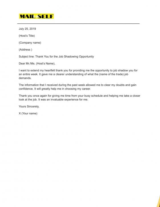 Thank You Letter For Job Shadowing How To Templates Examples Mail 