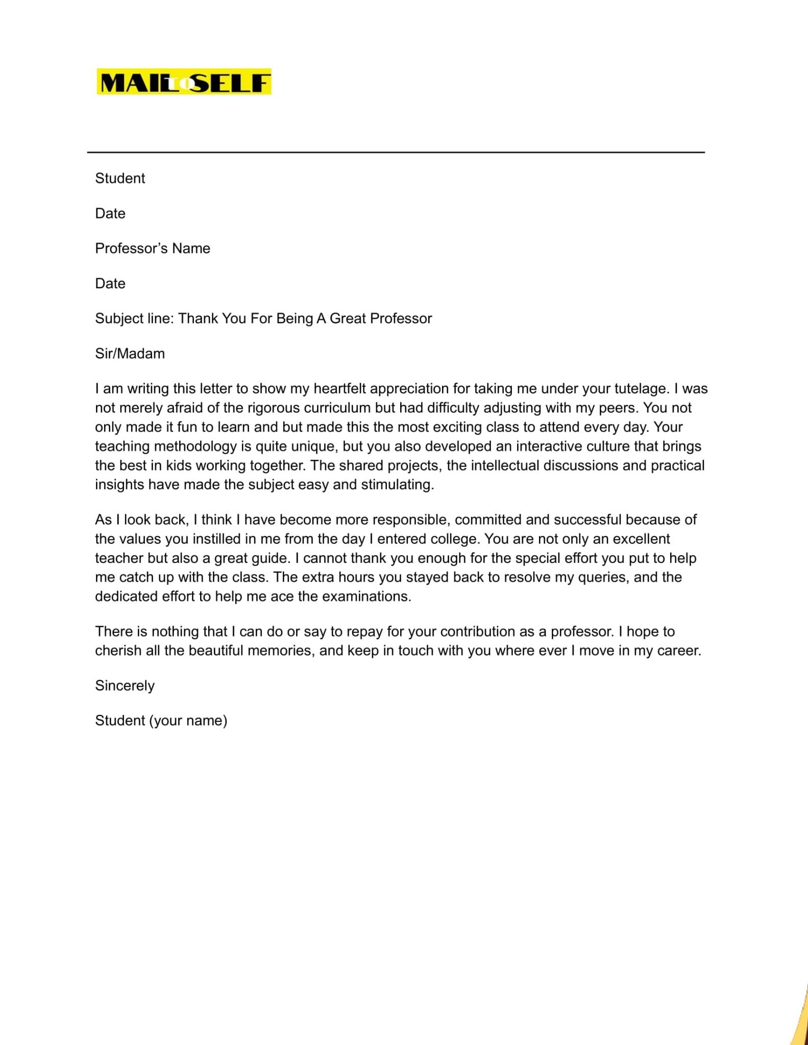 Thank You Letter For Professor: How To, Templates & Examples | Mail To Self
