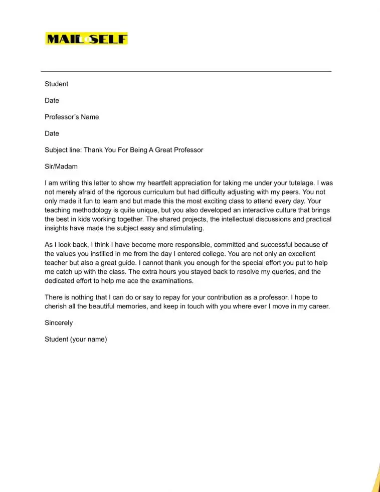 Thank You Letter For Professor How To Templates Examples Mail To Self