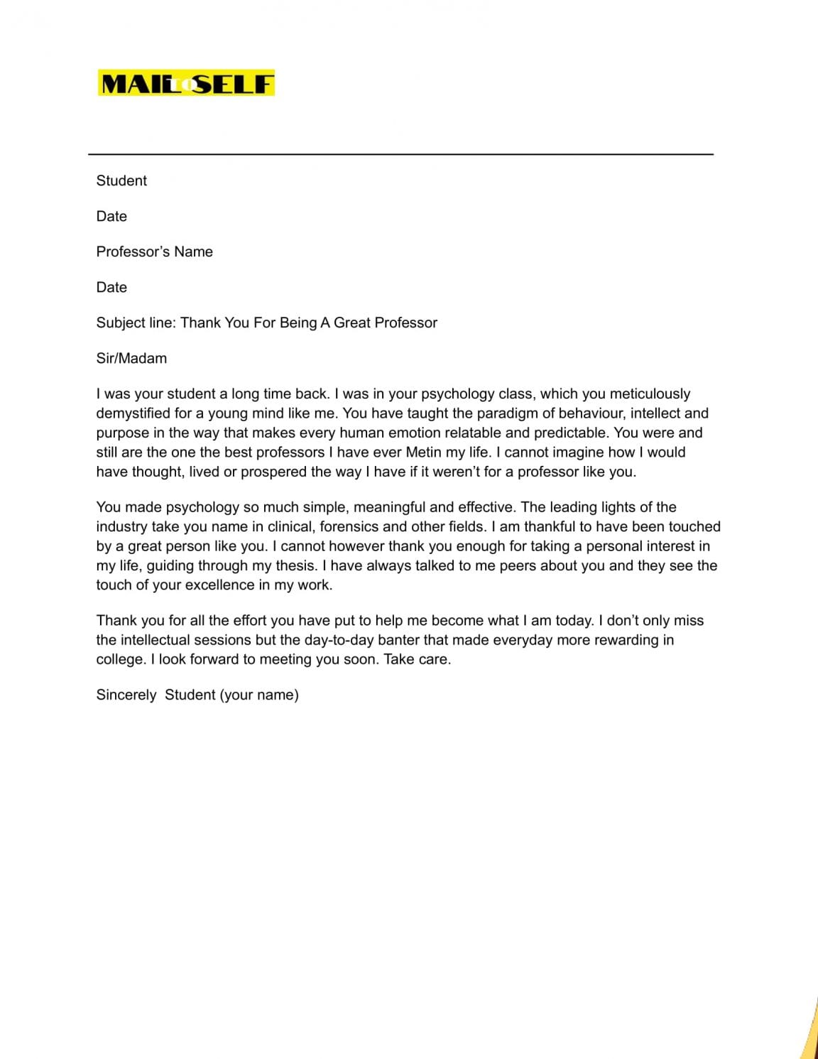 Thank You Letter For Professor: How To, Templates & Examples | Mail To Self