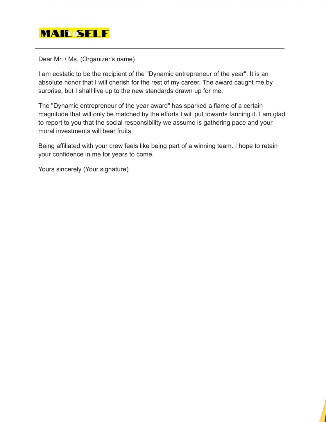 Thank You Letter For Receiving an Award: How To, Templates & Examples ...